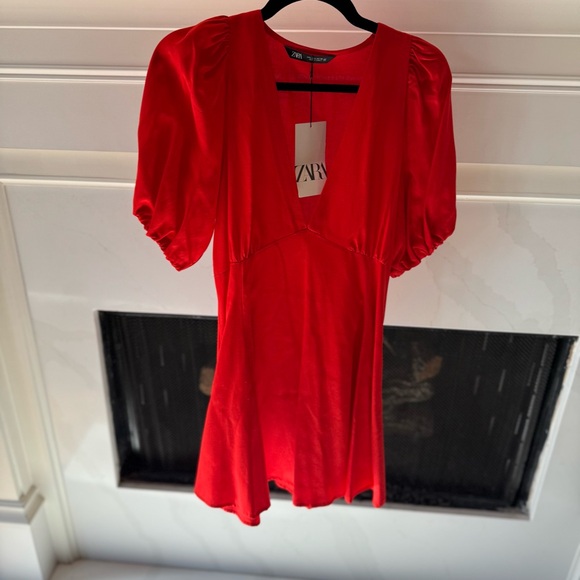 Zara | Dresses | Zara Red Puff Sleeve Dress | Poshmark